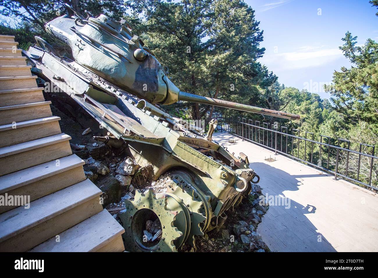 Bashed up battle tank Stock Photo - Alamy