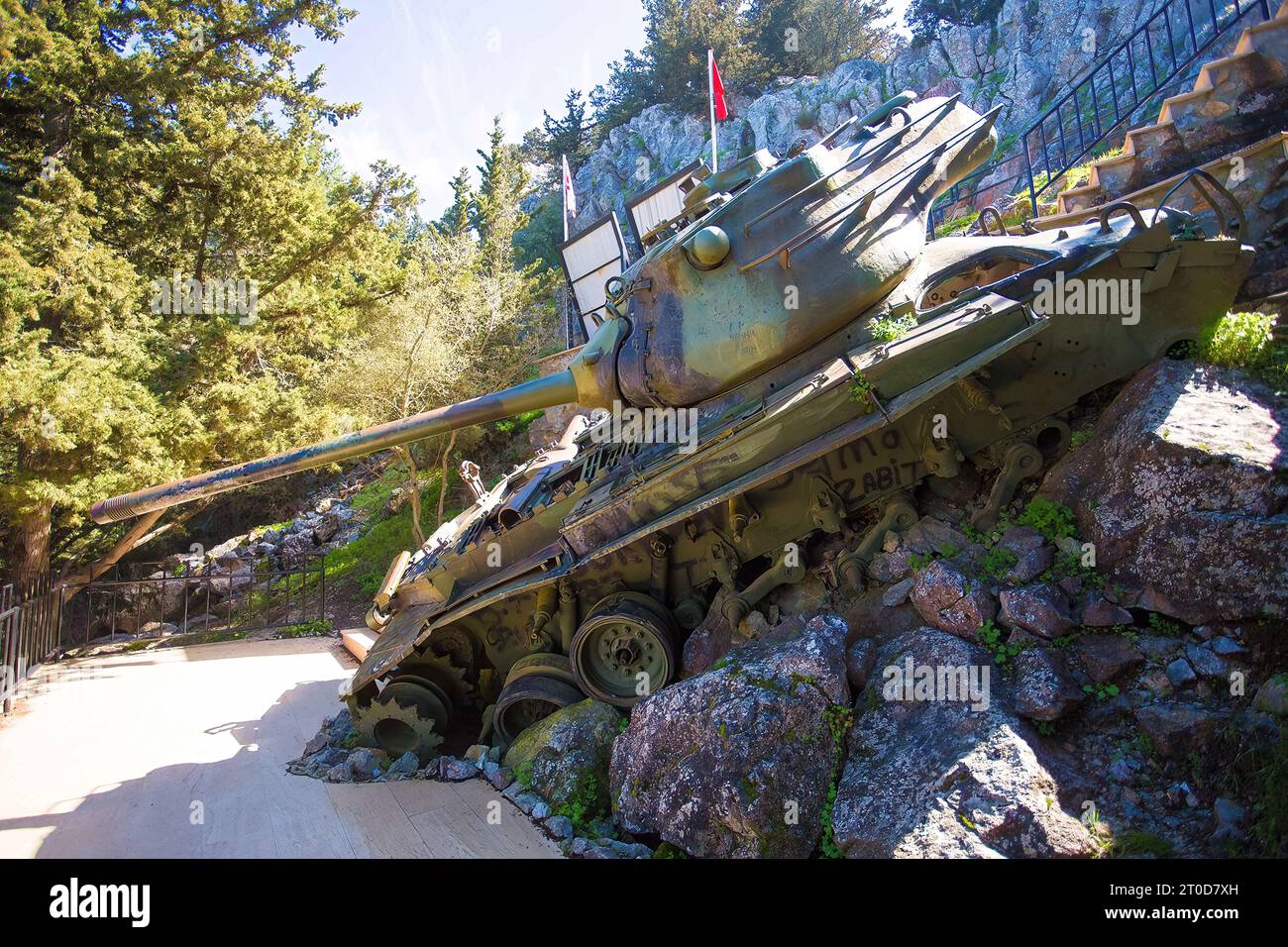 Bashed up battle tank Stock Photo - Alamy
