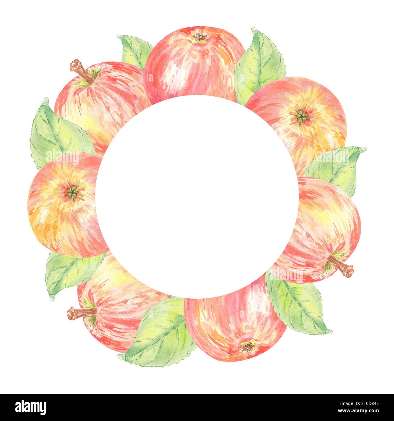 Watercolor wreath apple slice isolated illustration on white background ...