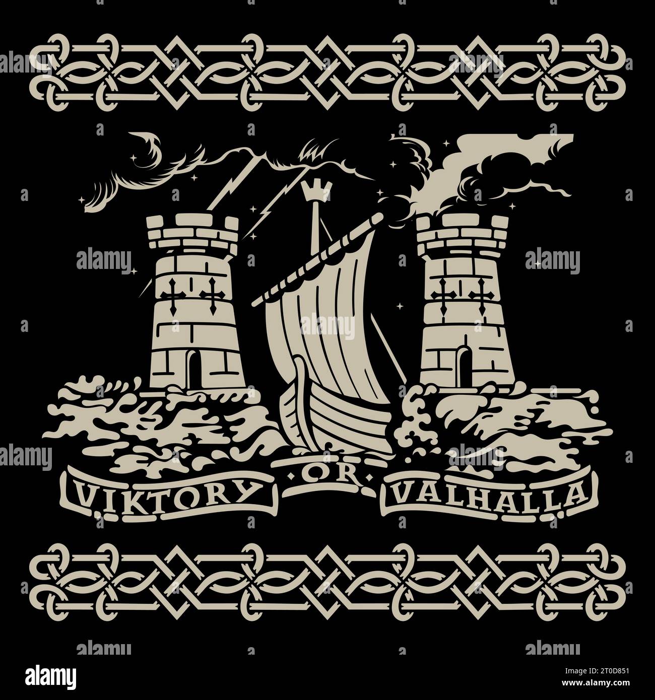Scandinavian Viking design. Viking ship Drakkar sails on the waves of ...