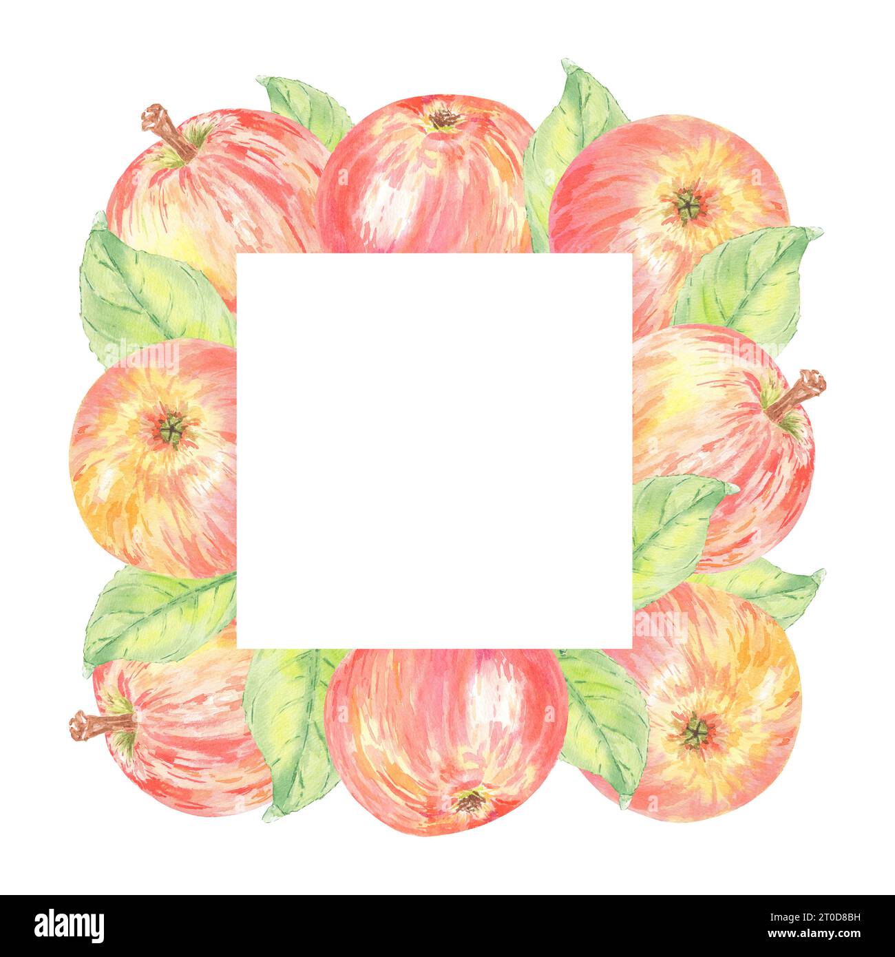 Watercolor frame apple red isolated illustration on white background ...