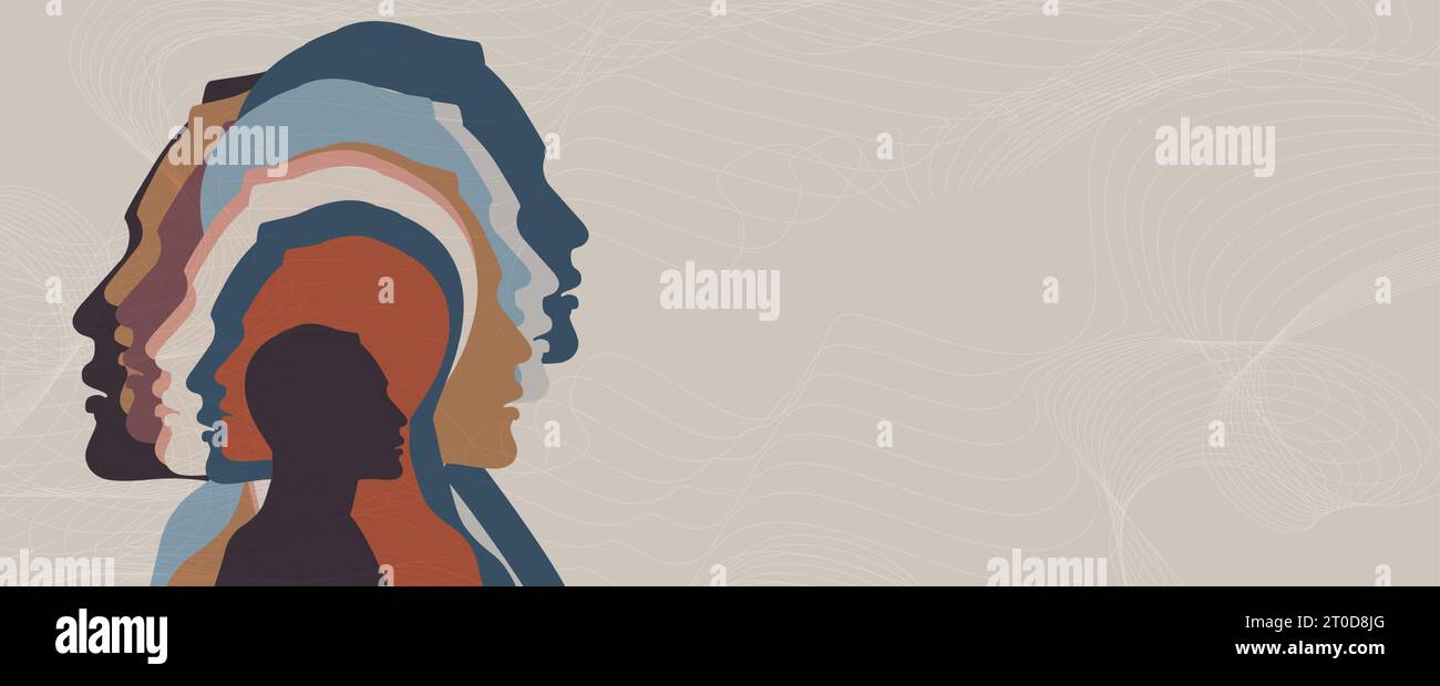 Mental health concept. Multiple overlapping heads silhouette. Metaphor ... Mental health concept. Multiple overlapping heads silhouette. Metaphor ...