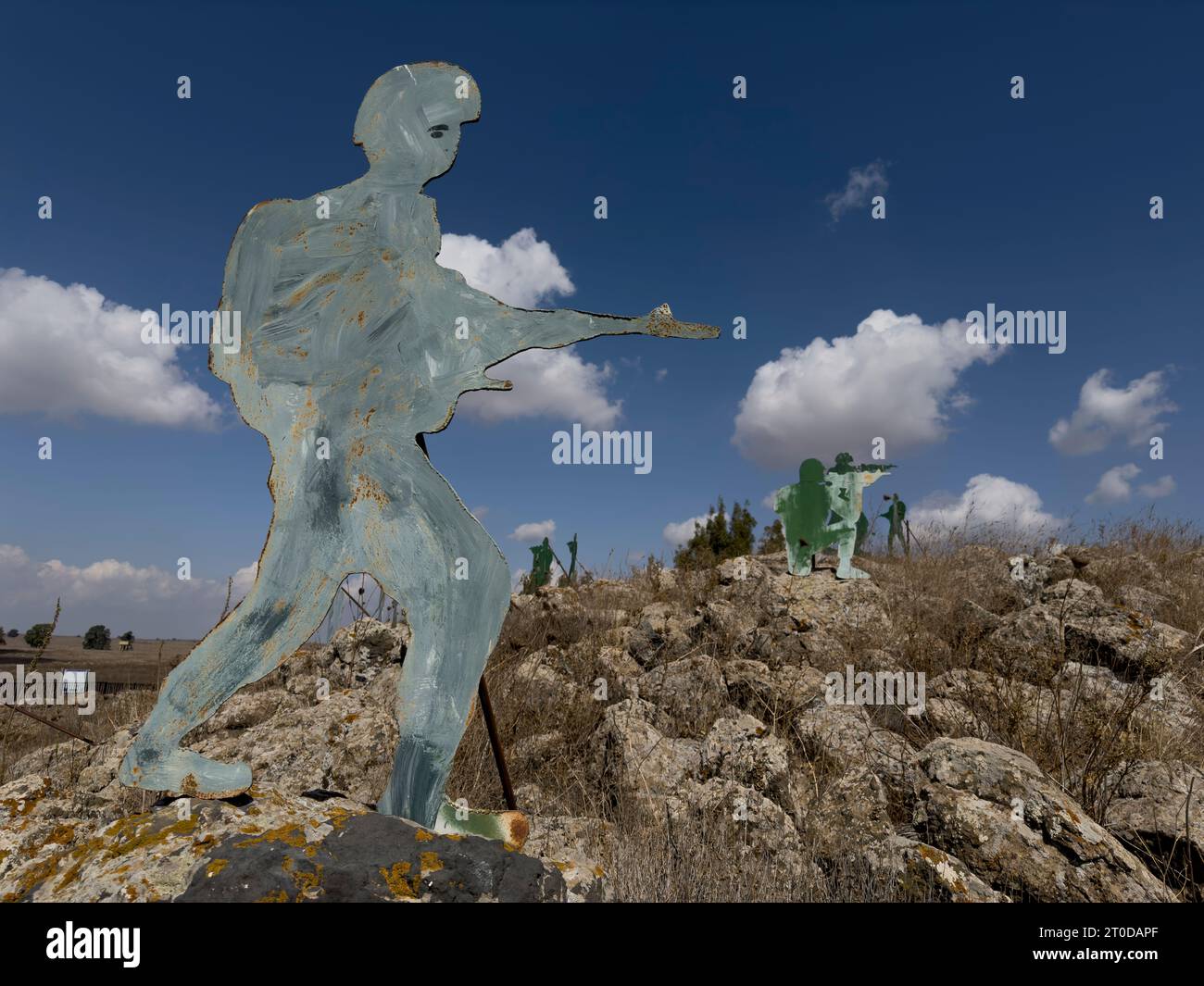 Soldier-shaped metal statues in Tel Saki which was the site of one of ...