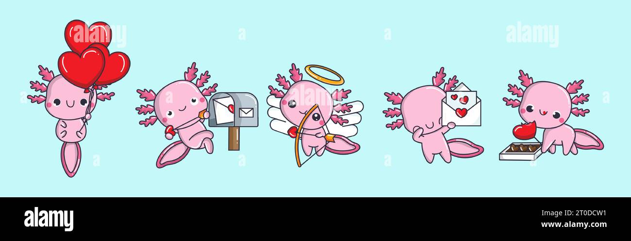 Collection of Vector Axolotl Art. Set of Isolated Amphibian Clipart ...