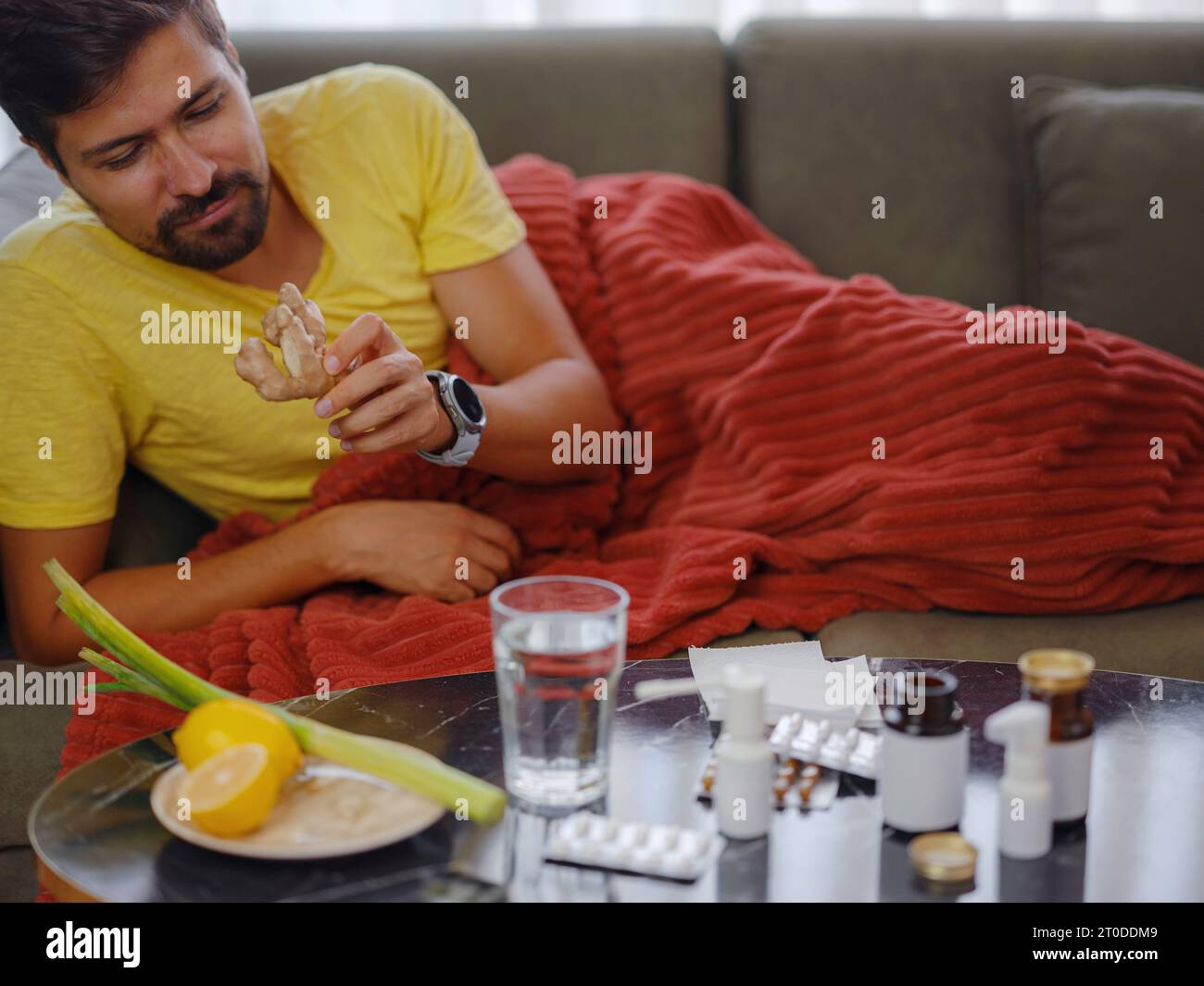 Sick man at home. Health care concept. choosing between evidence-based ...