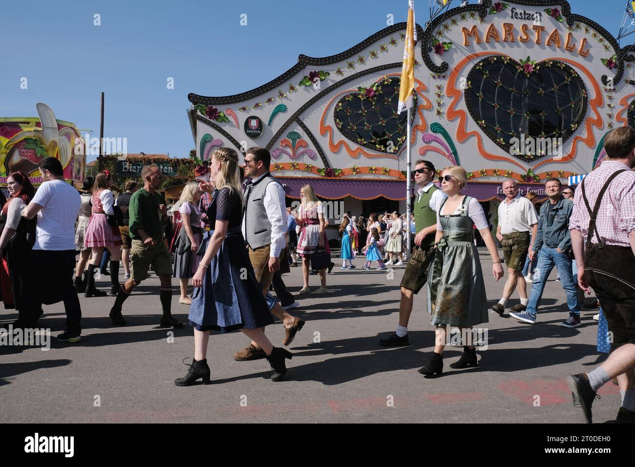 Munich, Germany - October 1, 2023. People at Oktoberfest 2023, the ...