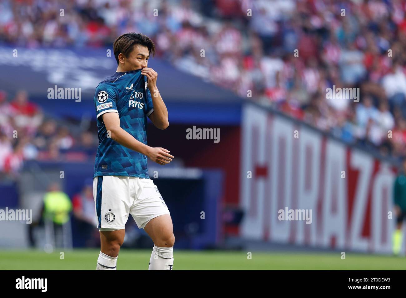 Ayase Ueda of Feyenoord gestures during the UEFA Champions League ...