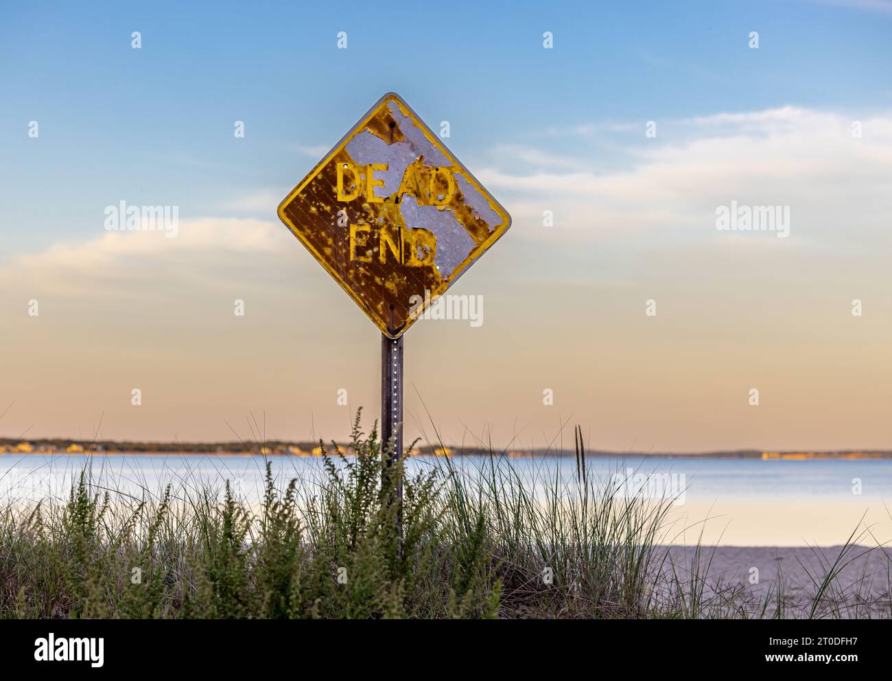 badly damaged dead end traffic sign Stock Photo - Alamy