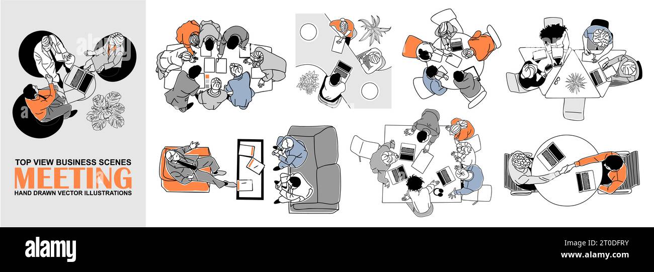 Business meeting top view vector illustration set Stock Vector Image ...