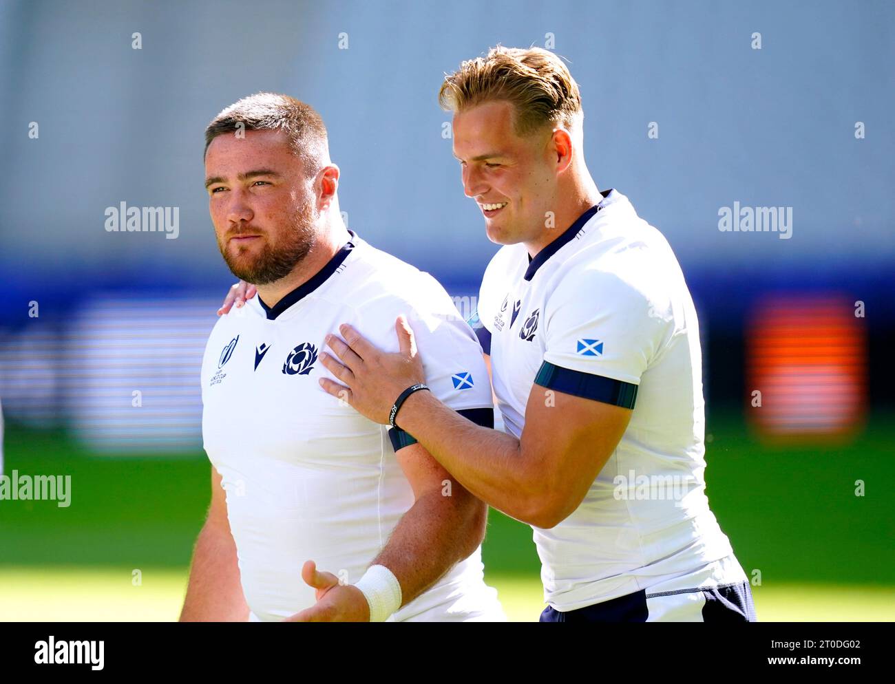 Scotland's Zander Fagerson (left) and Duhan van der Merwe during the ...