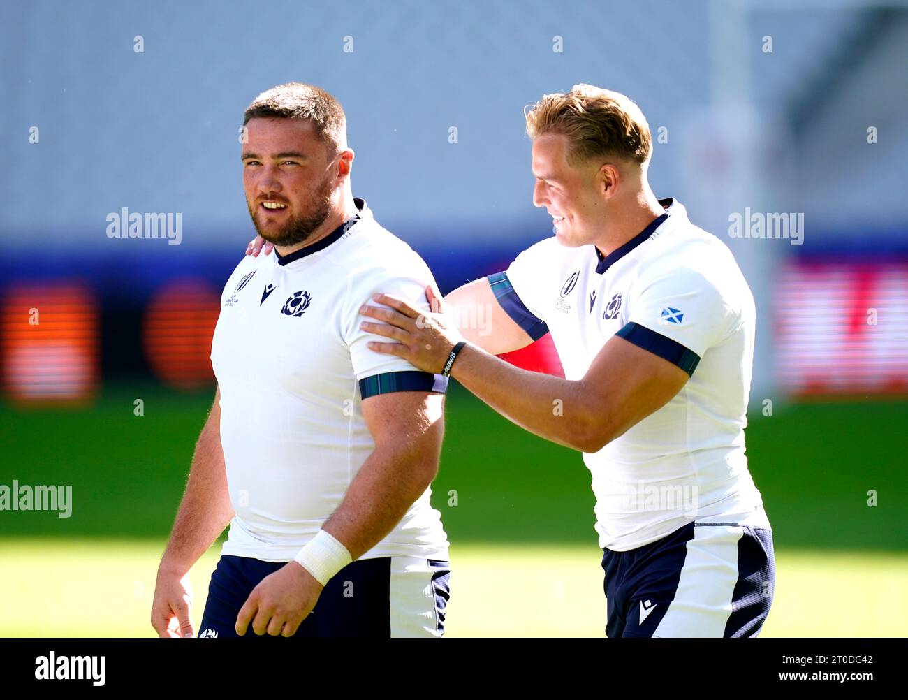Scotland's Zander Fagerson (left) and Duhan van der Merwe during the ...