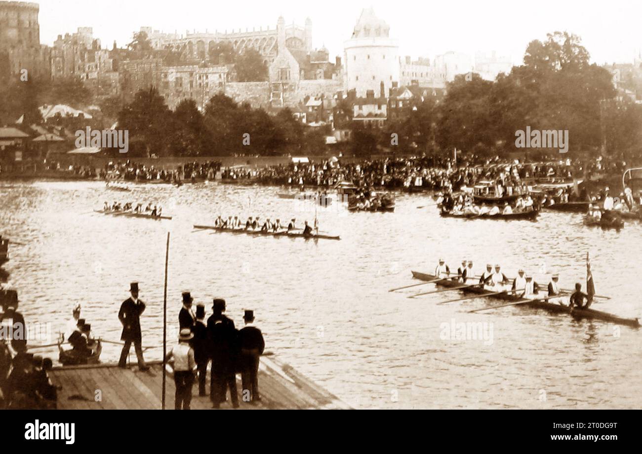 Rowing on the Thames at Eton, Victorian period Stock Photo - Alamy