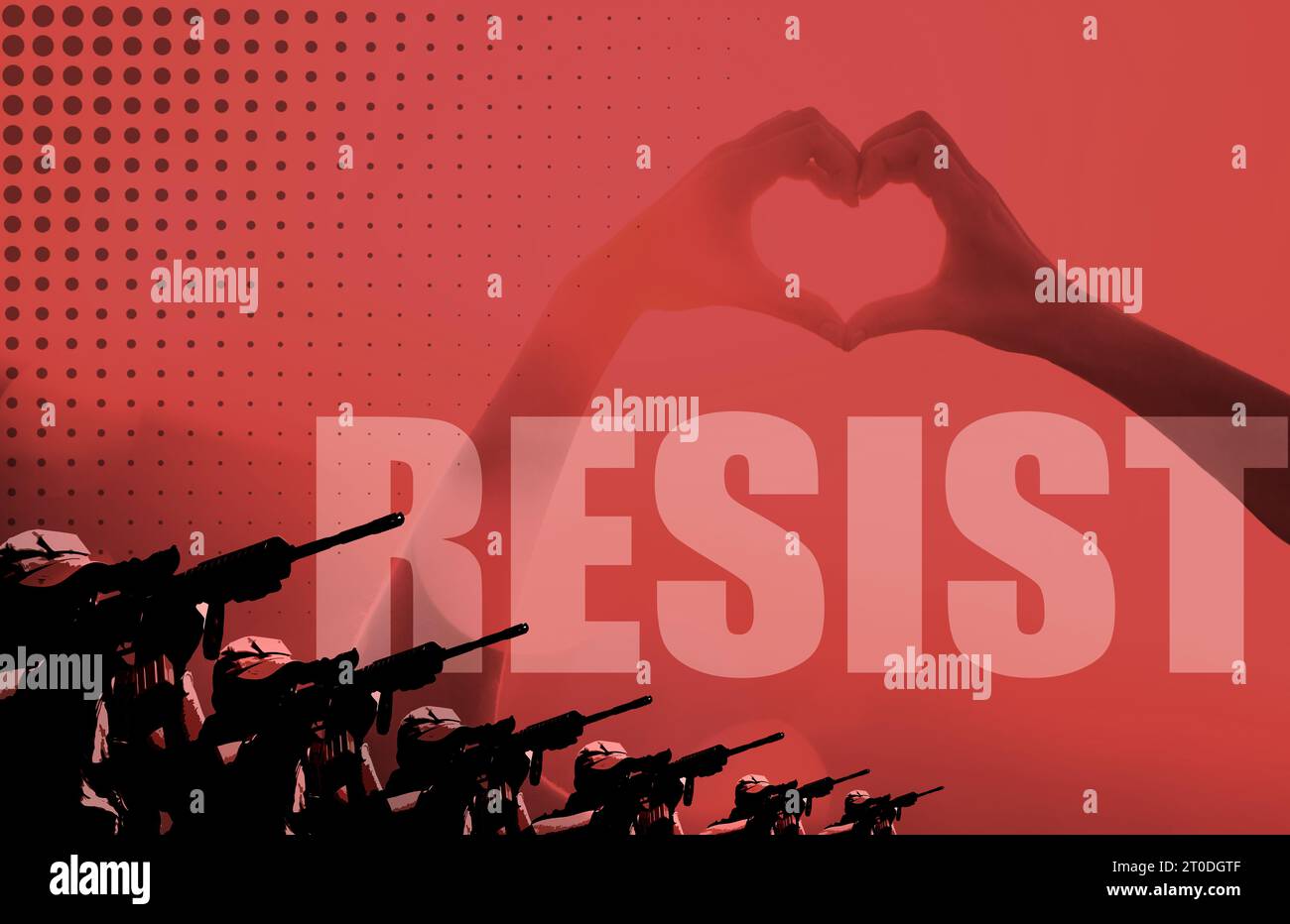 Poster for love in war, heart hands in protest to resist military ...