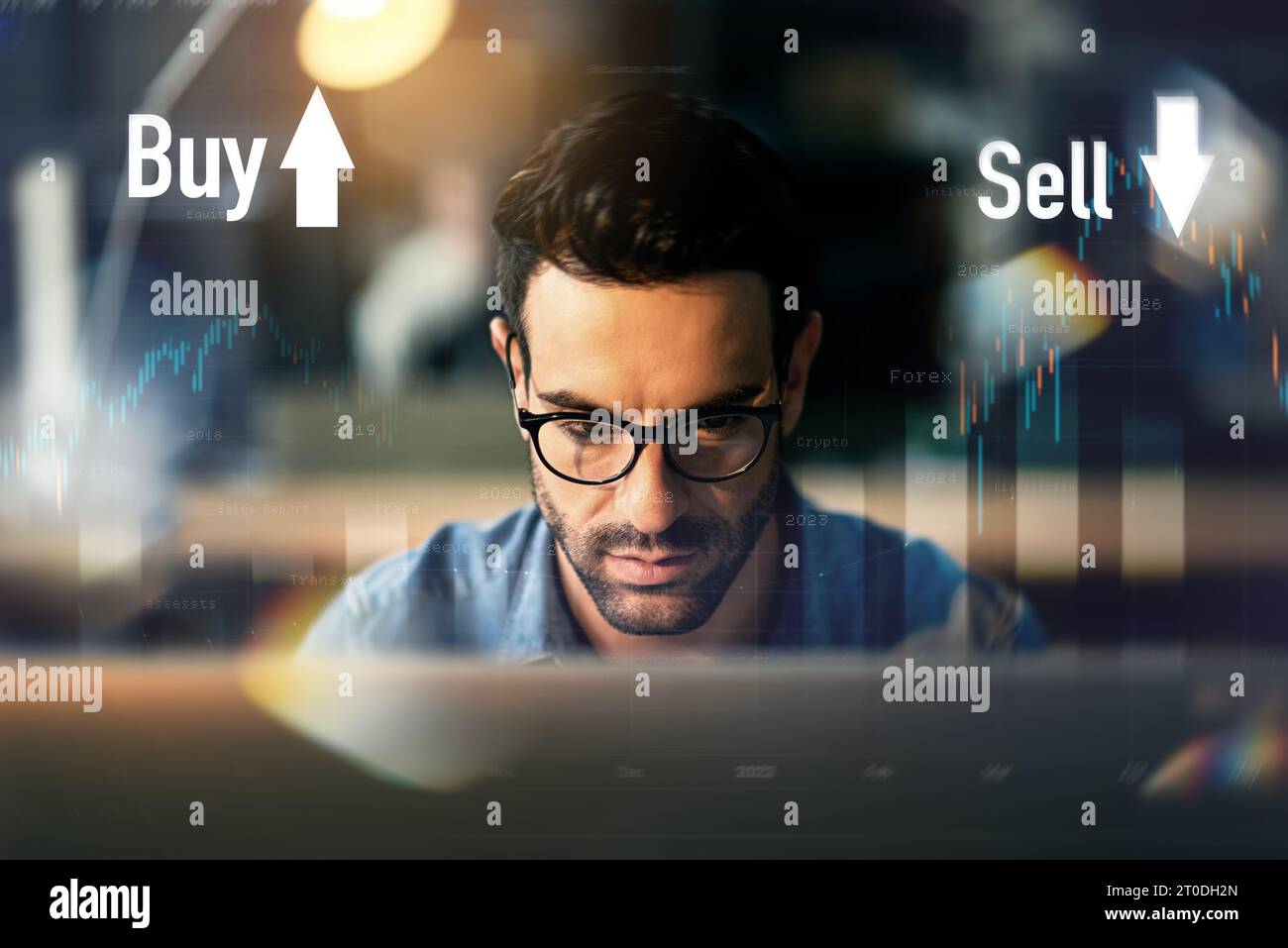 Finance broker working late in hi-res stock photography and images - Alamy