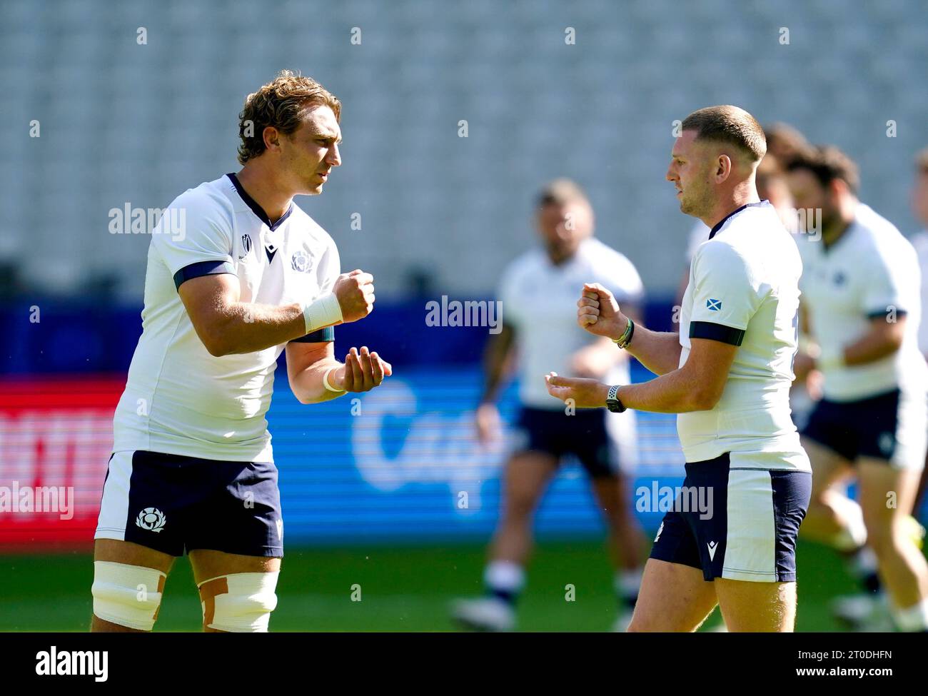 Scotland's Jamie Ritchie (left) and Finn Russell play rock paper ...