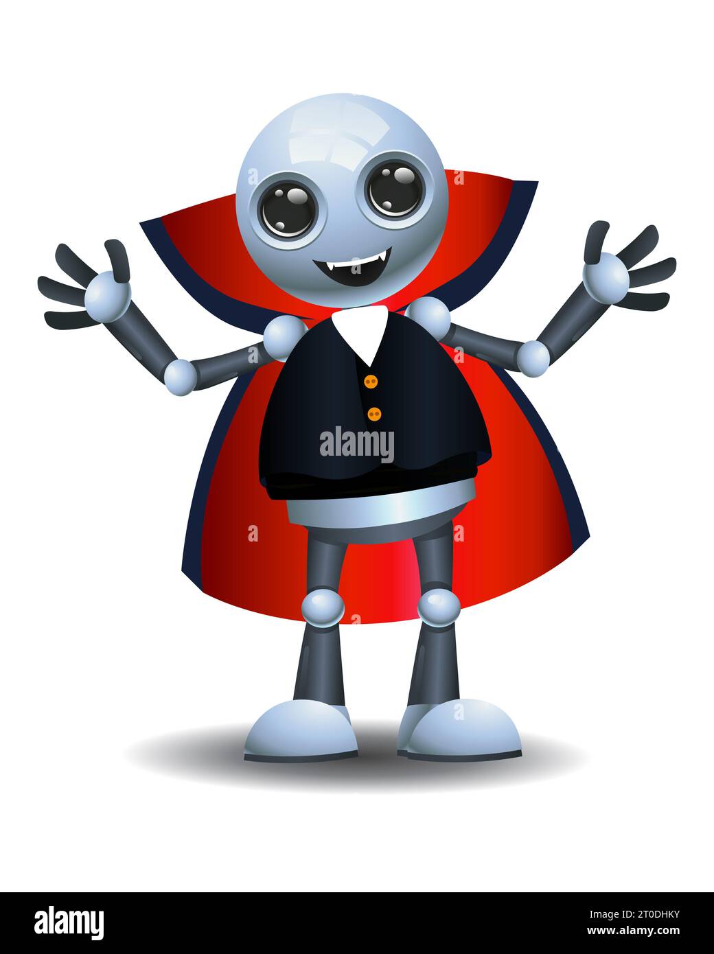 3D illustration of a little robot on halloween vampire costume on ...