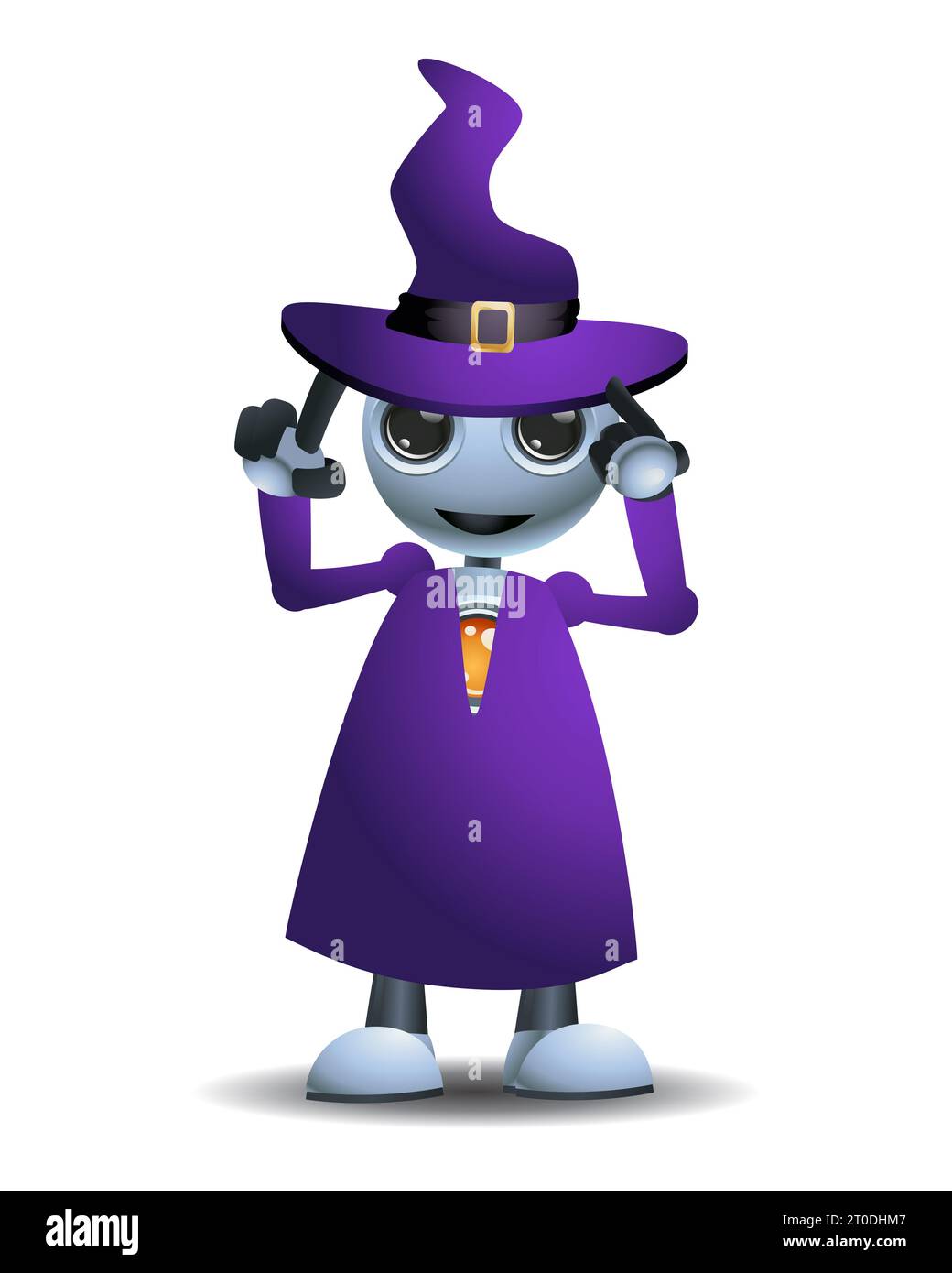 3D illustration of a little robot on halloween witch costume on ...