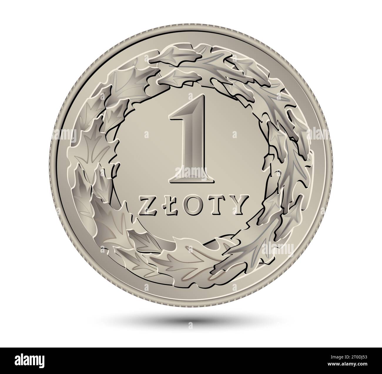 Reverse Polish money one zloty silver coin. Vector illustration Stock ...