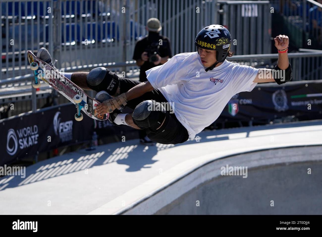 Brazil's Augusto Akio competes during 2023 Skateboarding Park World ...
