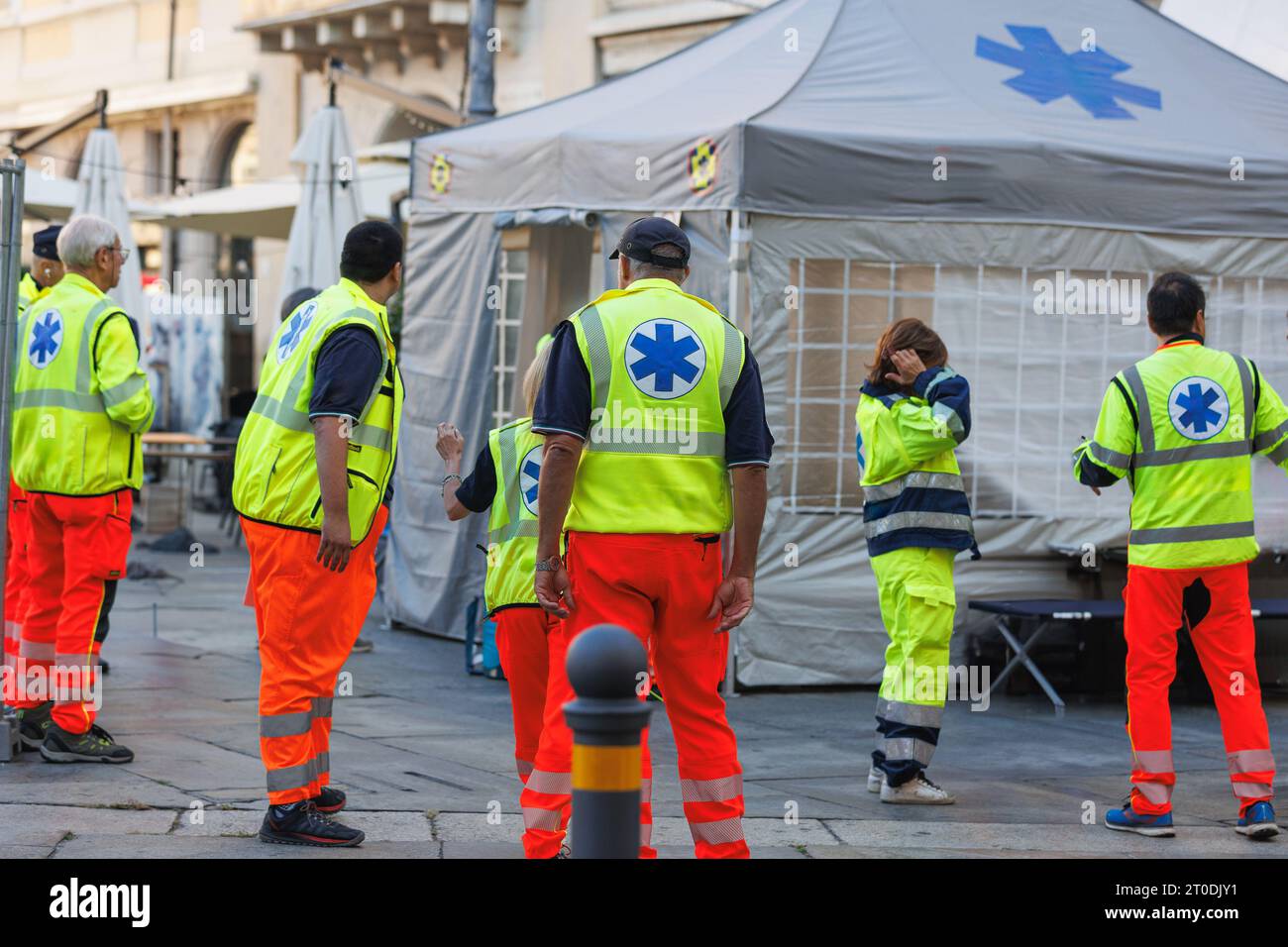 Healthcare Staff Near Temporary Rescue Control Centre Tent Stock Photo ...