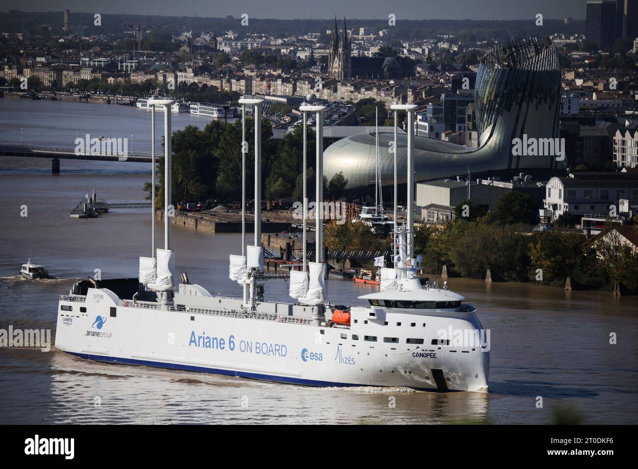 Picture, taken on October 6, 2023, shows the 121-metre long cargo ship ...