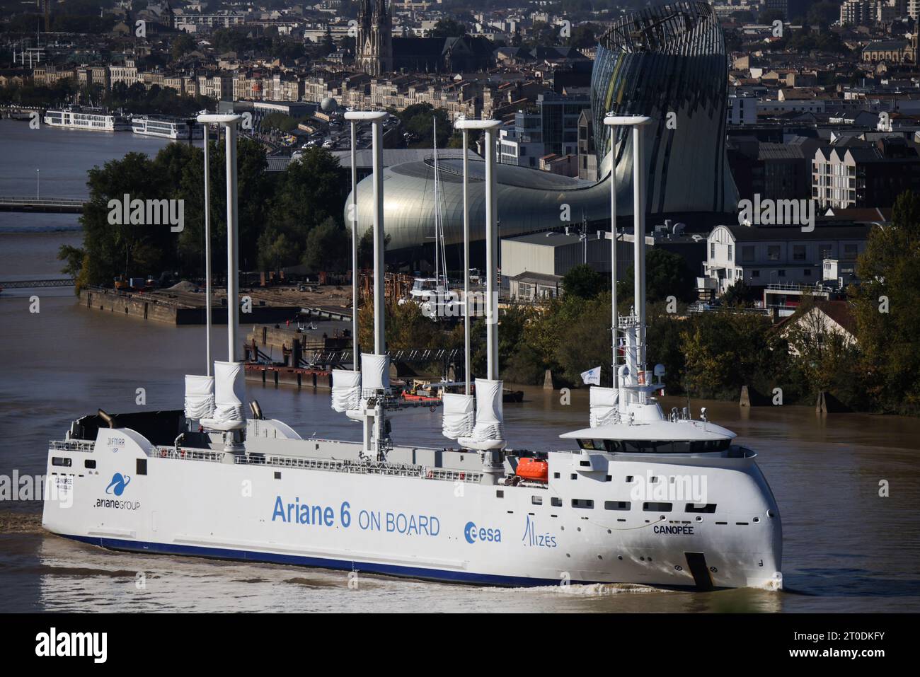 Picture, taken on October 6, 2023, shows the 121-metre long cargo ship ...
