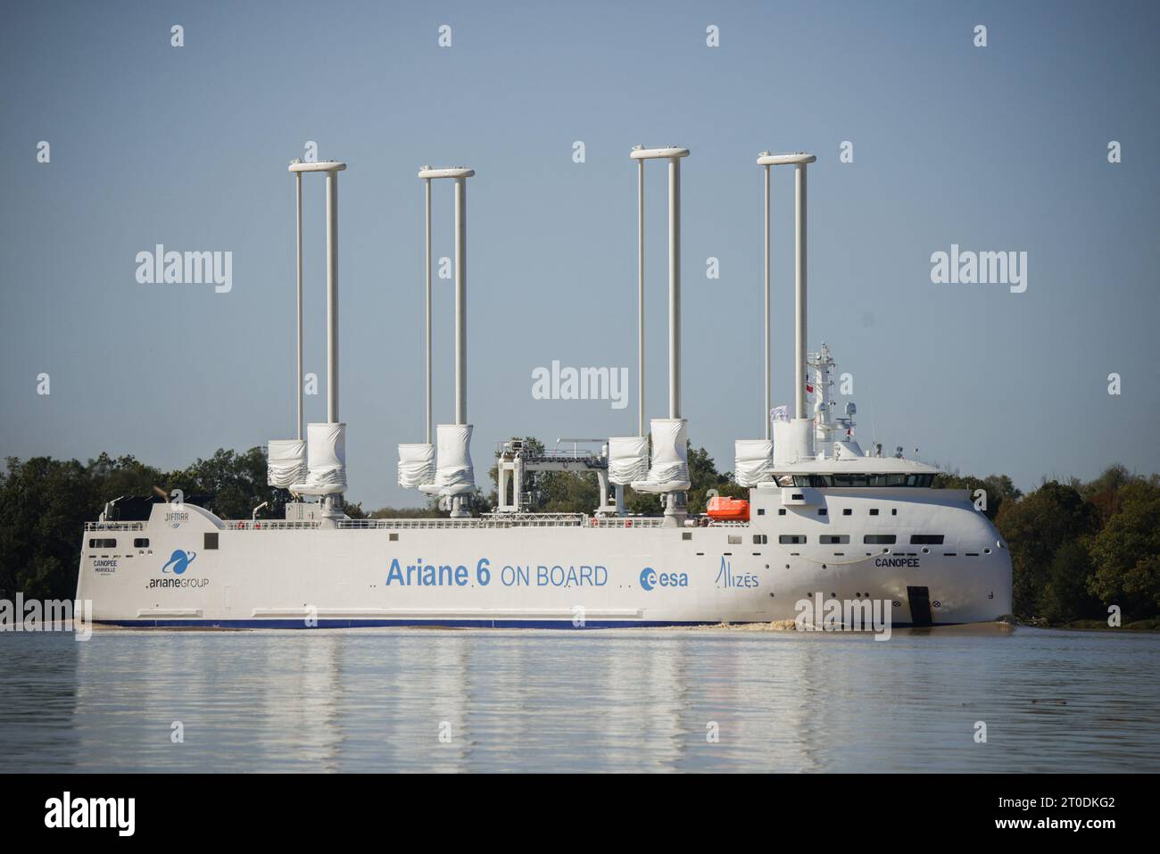 Picture, taken on October 6, 2023, shows the 121-metre long cargo ship ...