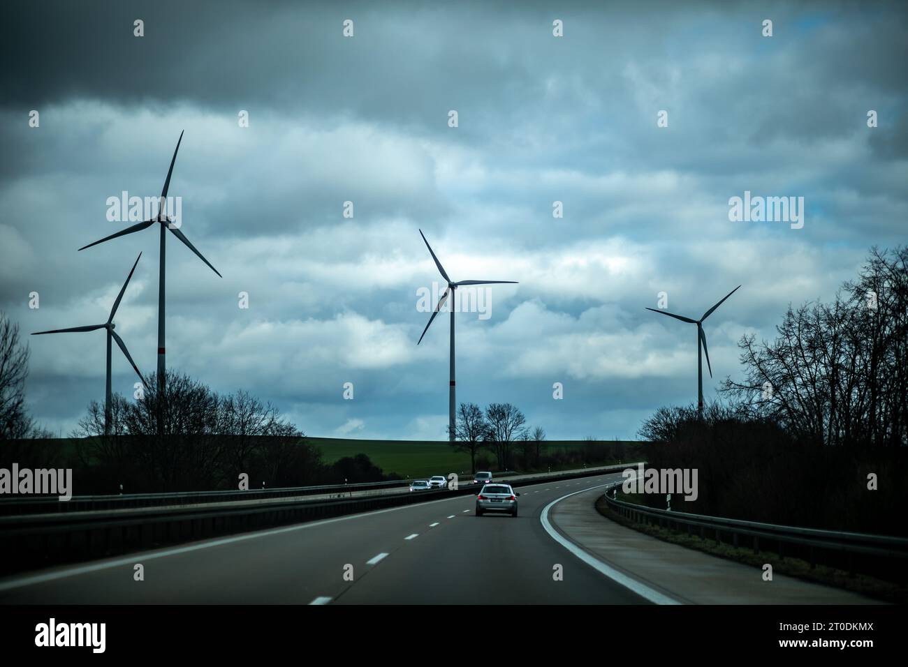 Energy transition in Europe: wind turbines in the fields along the ...