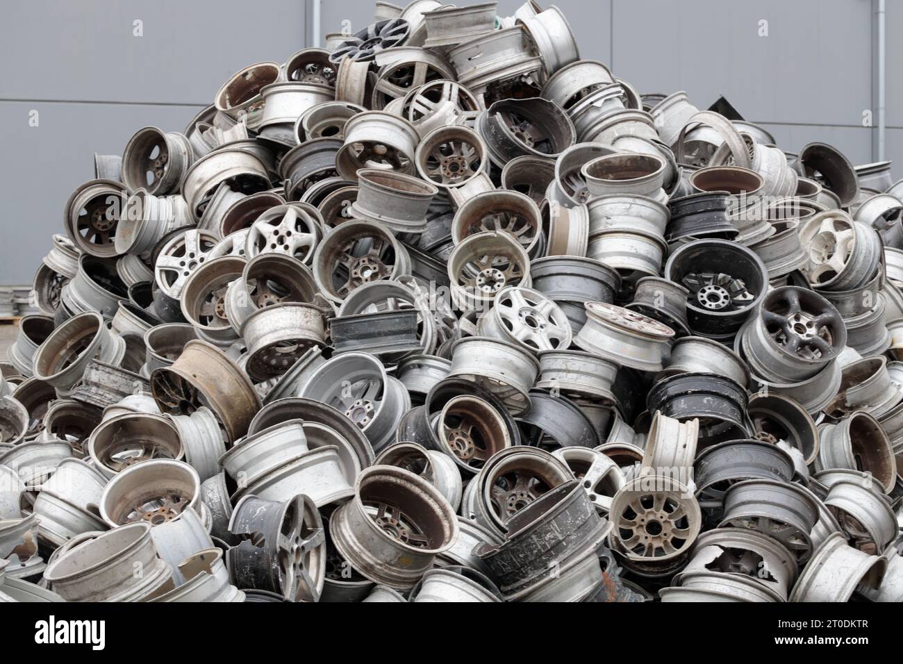 Closeup scrapyard, old scrap in the form of aluminum rims, car for ...