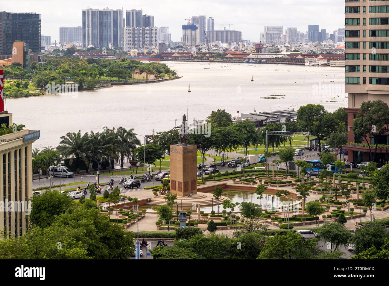 View of the Song Saigon River and Saigon skyline from above, Ho Chi ...