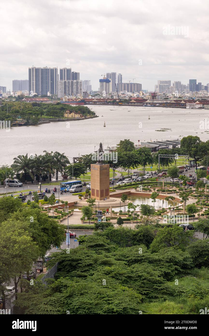 View of the Song Saigon River and Saigon skyline from above, Ho Chi ...
