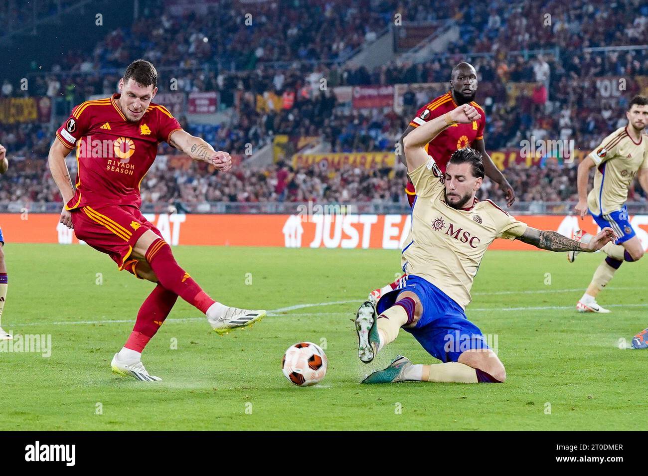 Rome, Italy. 05th Oct, 2023. Andrea Belotti of AS Roma and Yoan Severin ...
