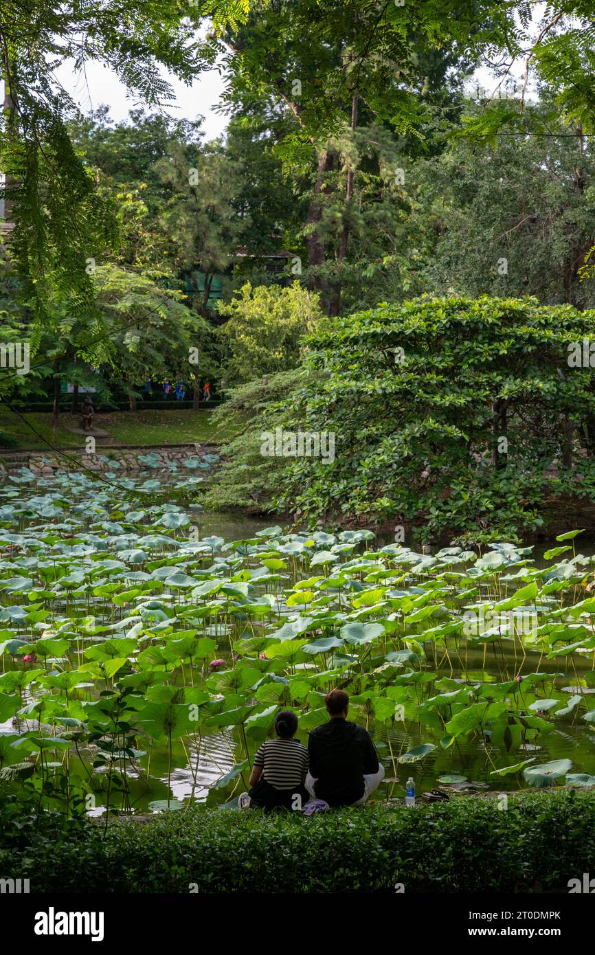 A couple relaxing by the lake in the sunshine at Saigon Zoo and ...