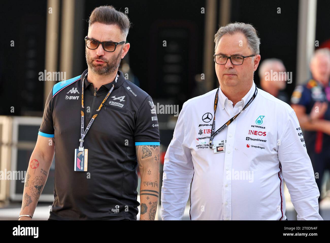 Doha, Qatar. 06th Oct, 2023. (L to R): Julian Rouse (GBR) Alpine F1 ...