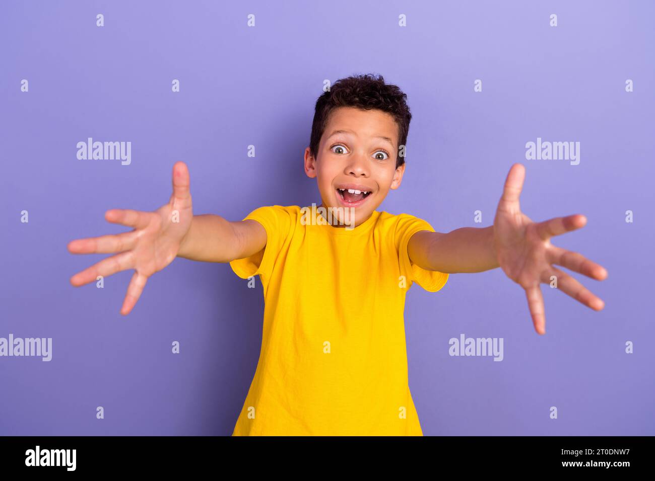 Photo of positive crazy good mood boy wear yellow trendy clothes ...