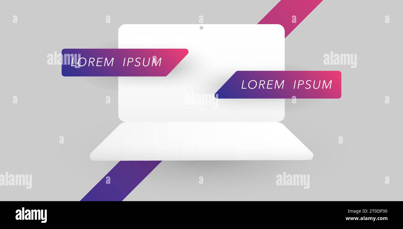 Colorful Advertising Design Template with Laptop Computer Silhouette ...