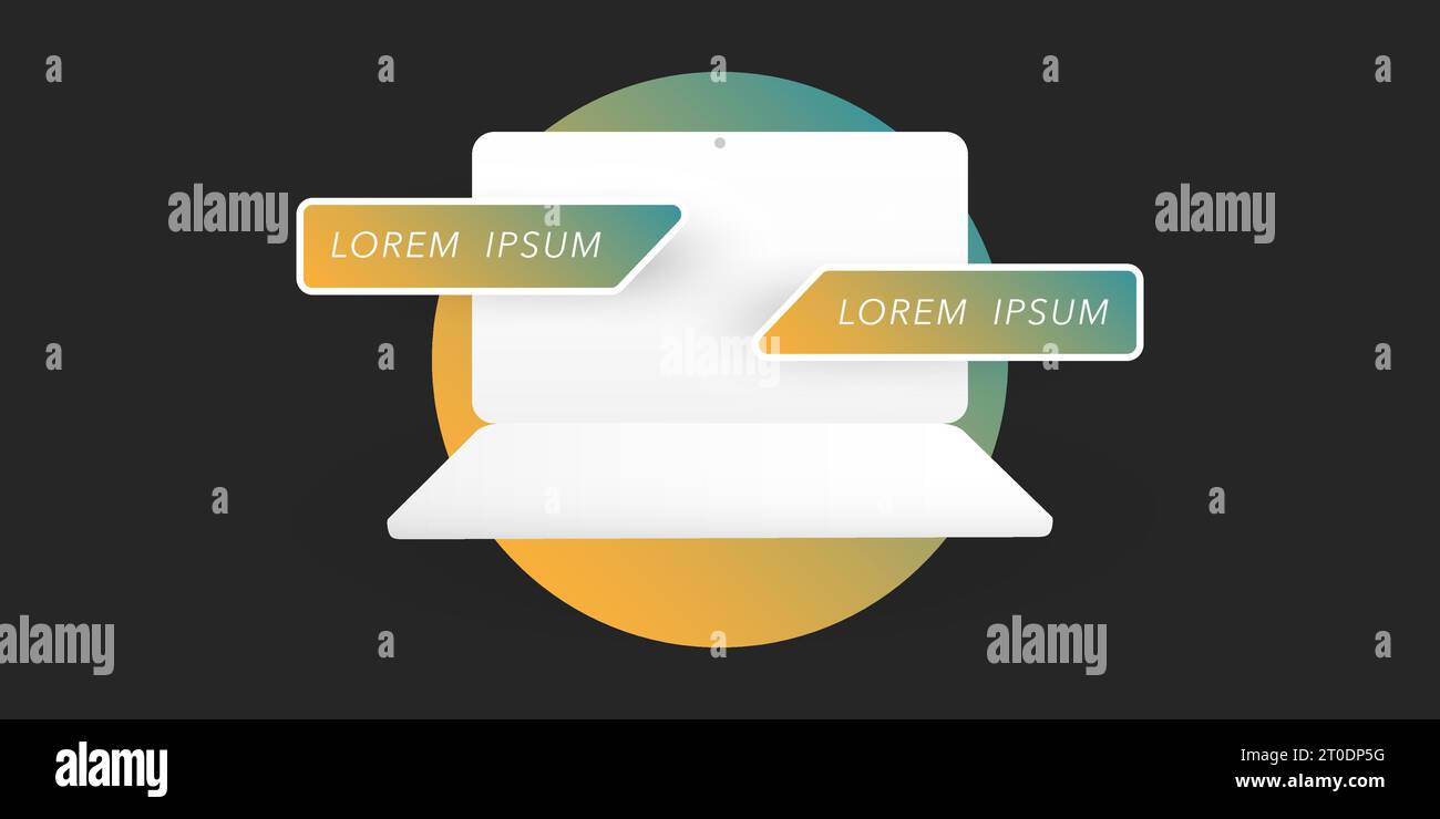 Colorful Advertising Design Template with Laptop Computer Silhouette ...