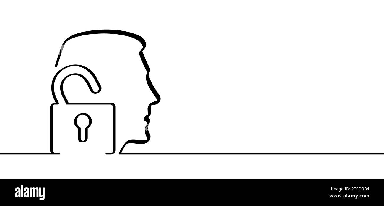 Cartoon face key profile icon. Unlock, open or close lock system ...