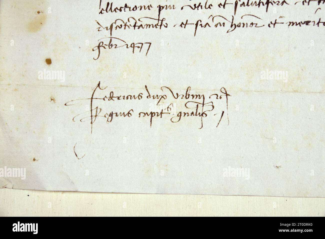 Autograph signature of Duke Federico da Montefeltro, from the letter of ...