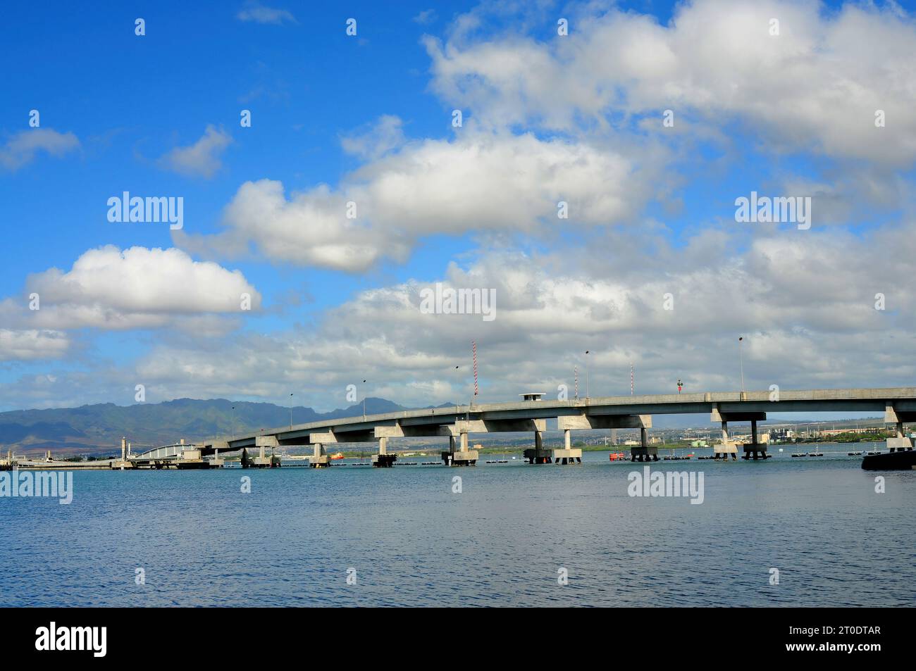 Ford Island bridge under cloudy skies Pearl Harbor Hawaii Stock Photo ...