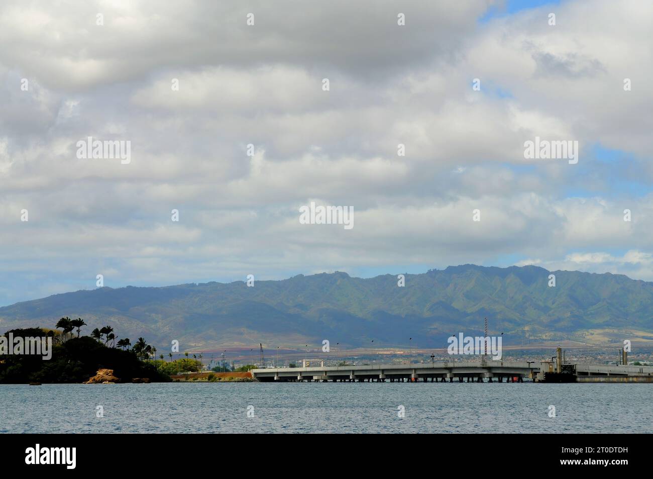Ford Island bridge under cloudy skies Pearl Harbor Hawaii Stock Photo ...