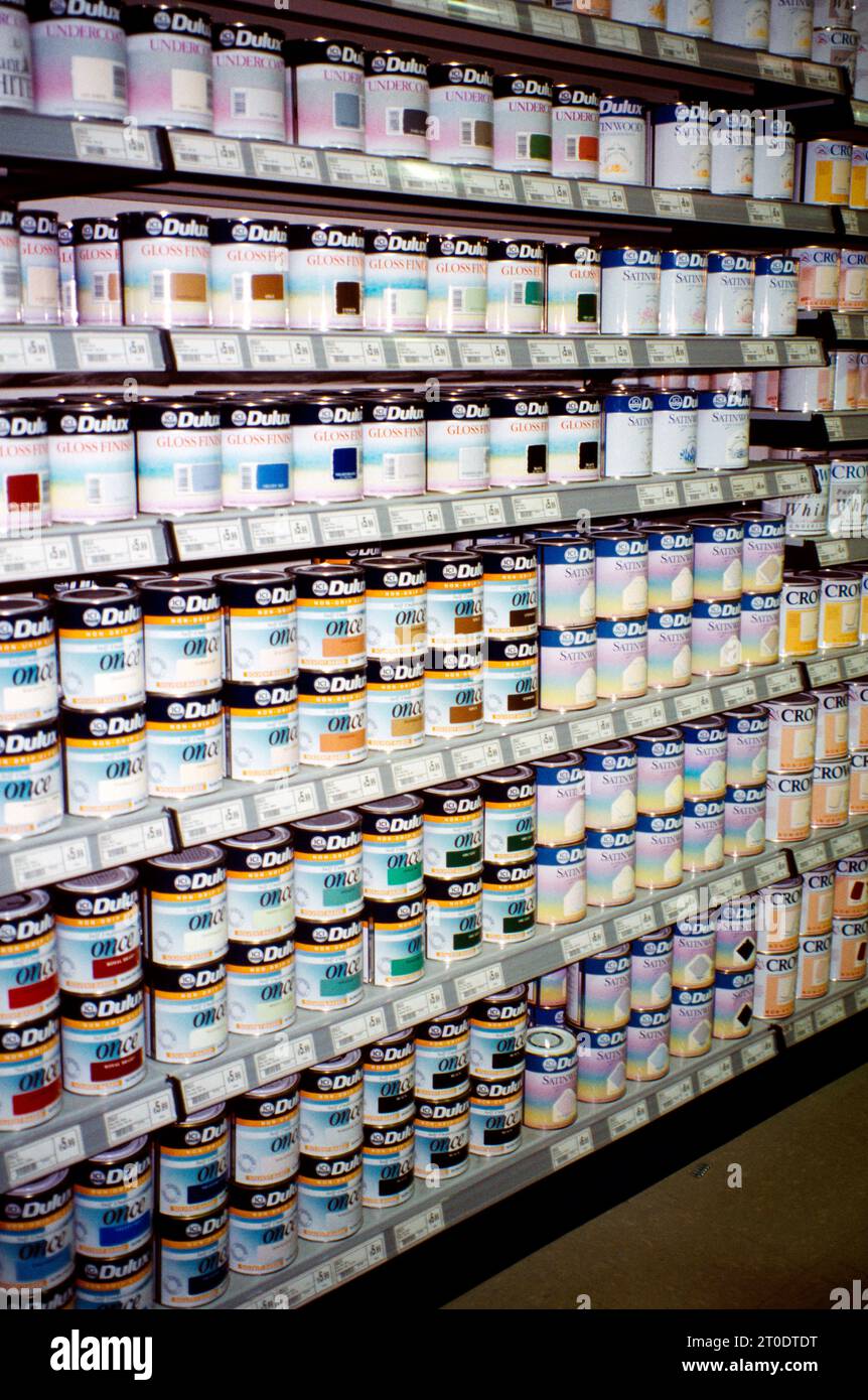 Diy Store Dulux and Crown Paint On Shelves Surrey England Stock Photo ...
