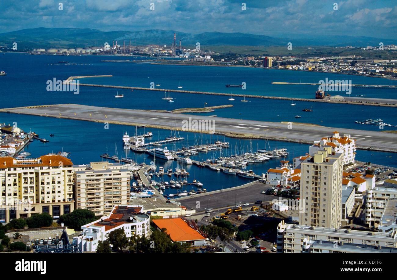 Gibraltar Marina and Runway from Airport Stock Photo - Alamy