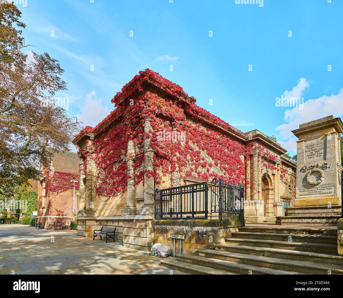 Ivy clad walls at the war memorial, Alfred East art gallery and public ...