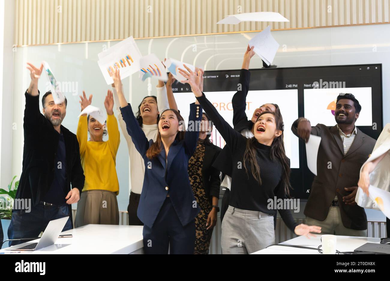 Group of diversity workers celebration for their successful. Business ...