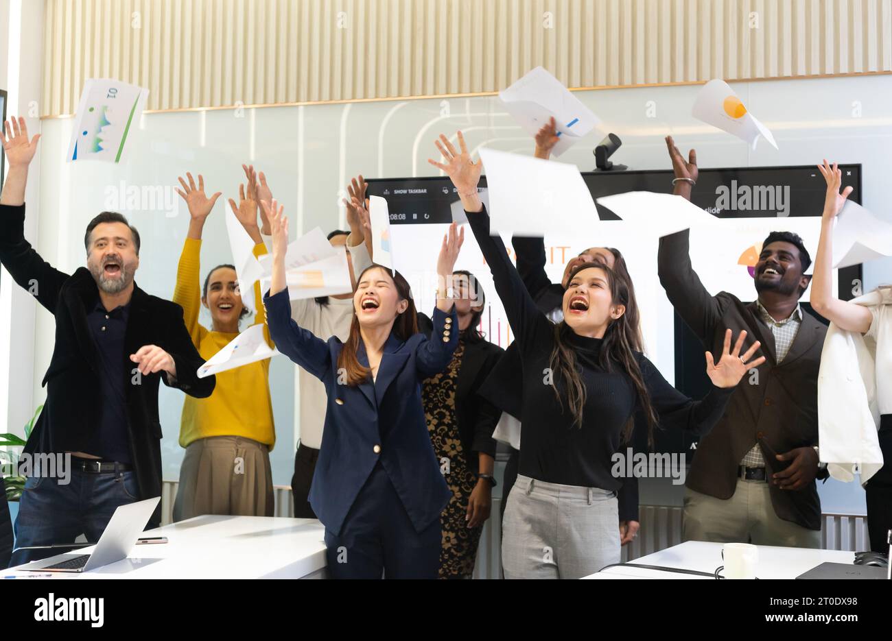 Group of diversity workers celebration for their successful. Business ...
