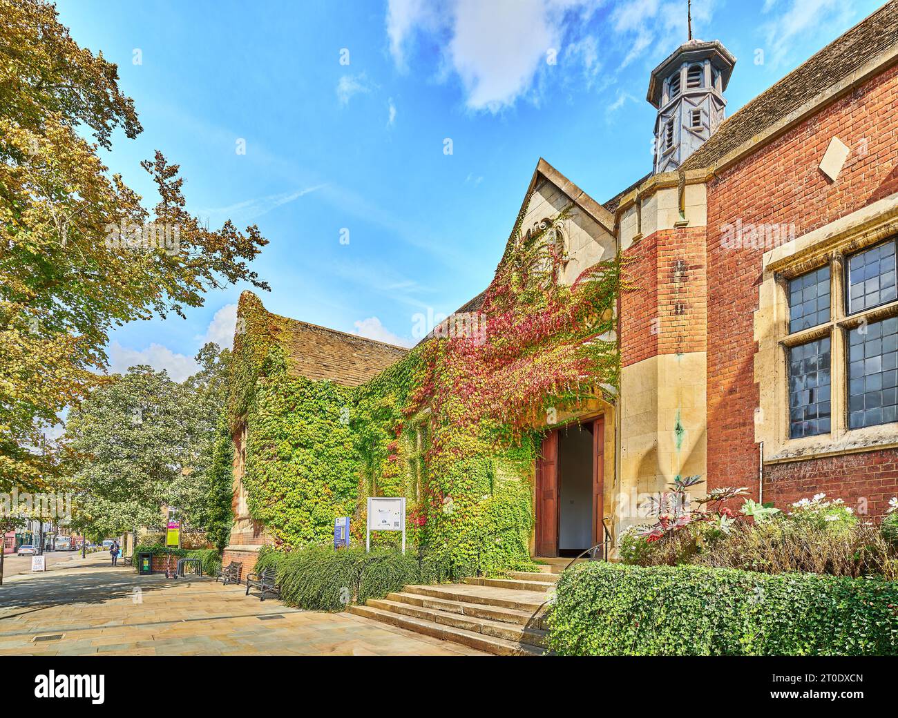 Ivy clad walls at public library on Sheep Street, Kettering, England ...