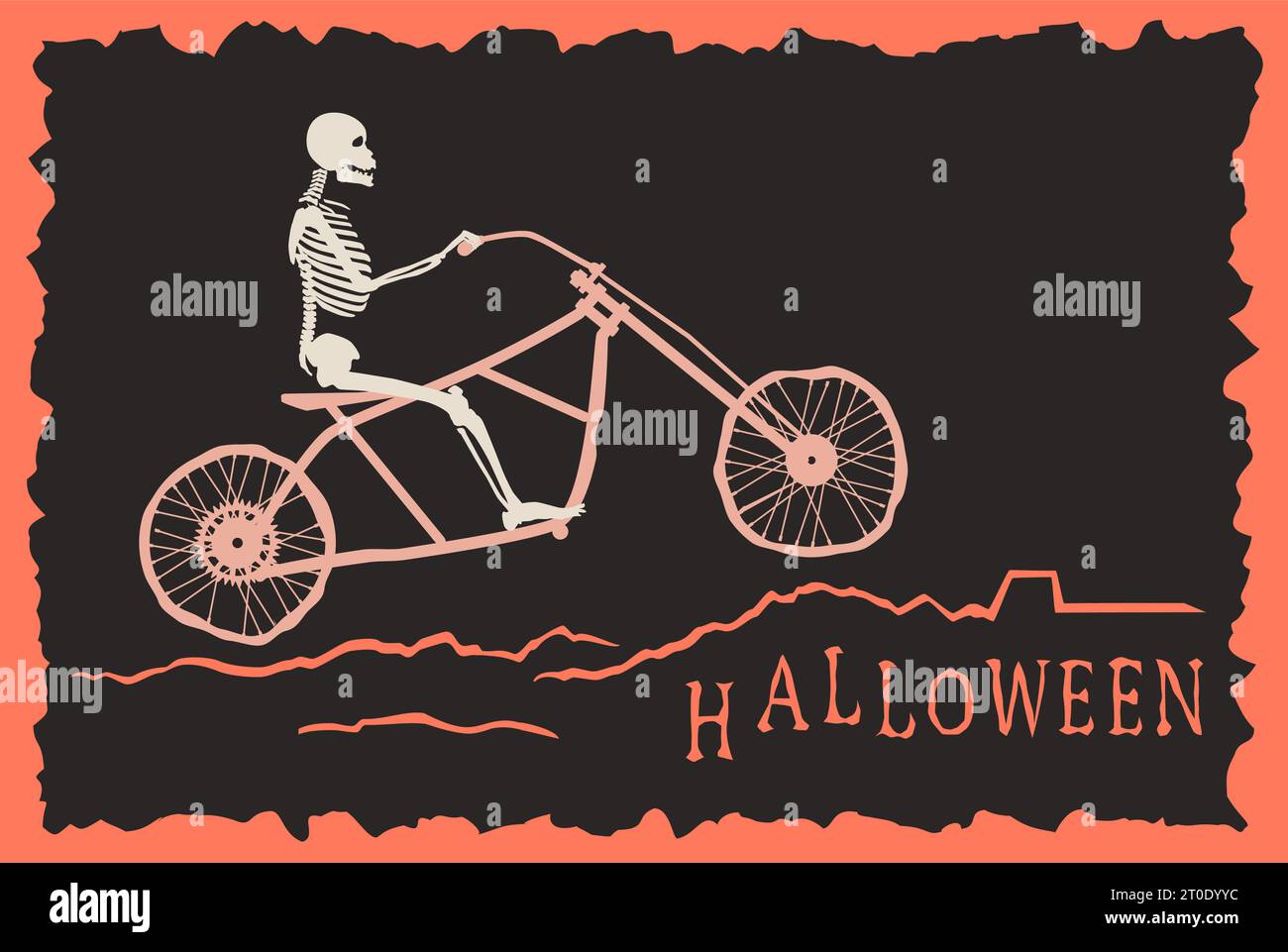 The skeleton rides by motorcycle frame on bad road to the Halloween ...