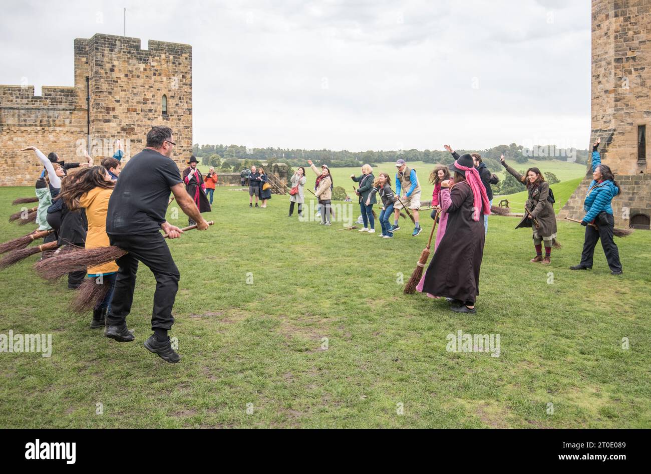 'Training' for broomstick riding, a fun event at Alnwick Castle in Northumberland (September ...