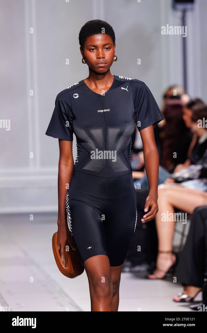 A model wears a creation for the Coperni Spring/Summer 2024 womenswear ...